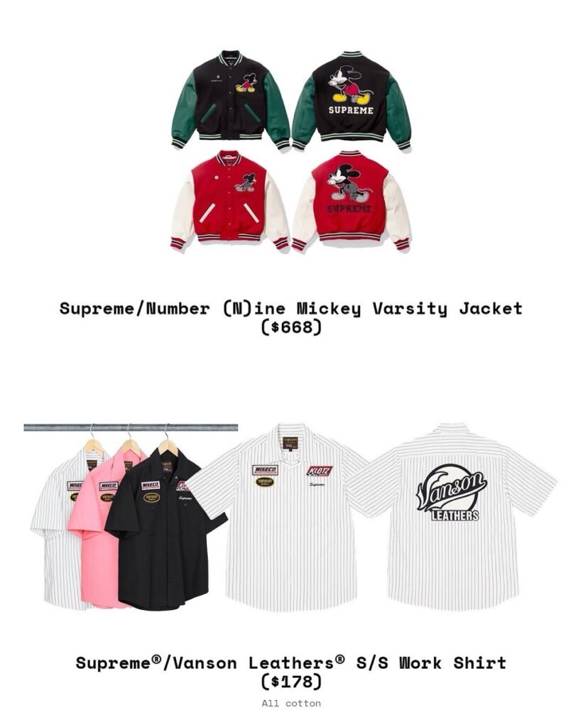 Supreme x NUMBER (N)INE x Mickey Mouse 25FW Week8 が国内10月18日に発売【全商品一覧 価格 ...